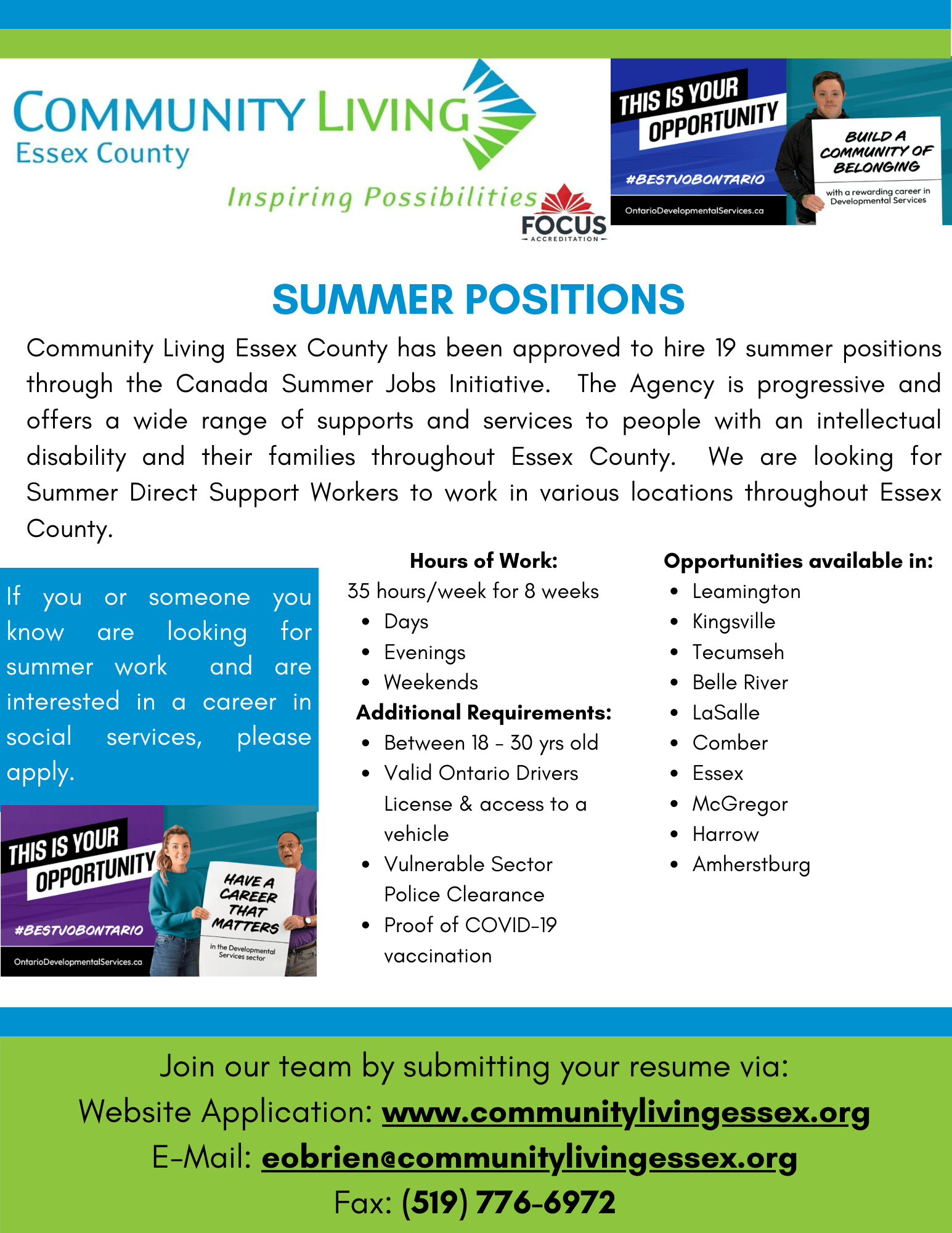 Now Hiring Summer Students - Apply Today! - Community Living Essex County